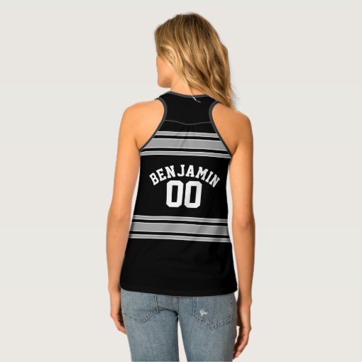 Black and Silver Sports Jersey Custom Name Number Tank Top | Zazzle