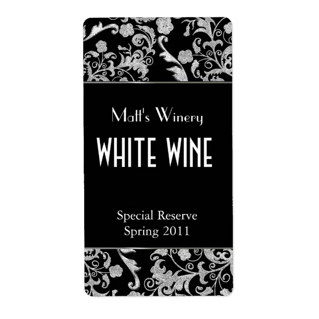 Black and Silver Tone Fleur Home Made Wine Labels | Zazzle