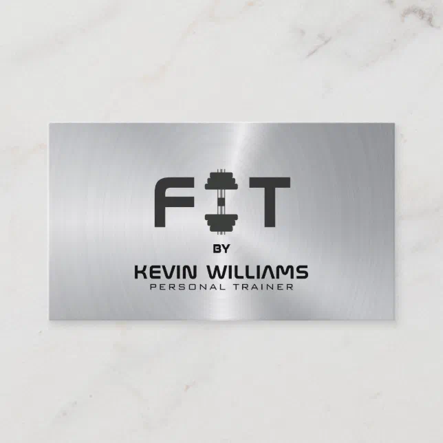 Black and steel background fitness trainer business card | Zazzle