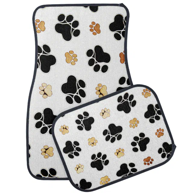 Black and tan canine dog paw print white car floor mat | Zazzle