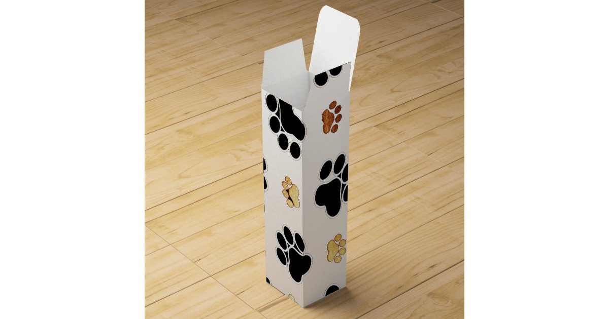 Black and tan canine dog paw print white wine box | Zazzle