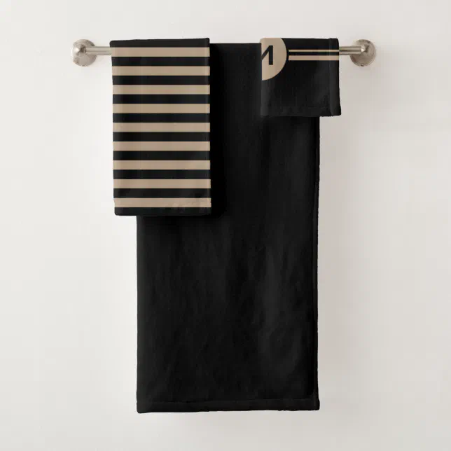 Black and Tan Solid and Stripes Bath Towel Set | Zazzle