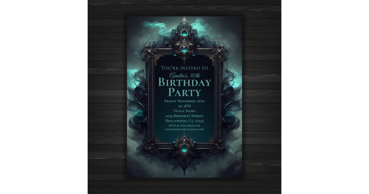 Black and Teal Mystical Birthday Invitation | Zazzle