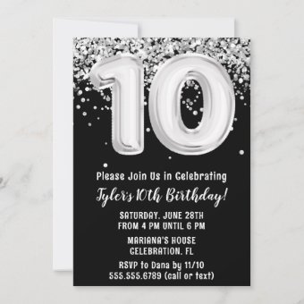 Black and White 10th Birthday Party Invitation | Zazzle
