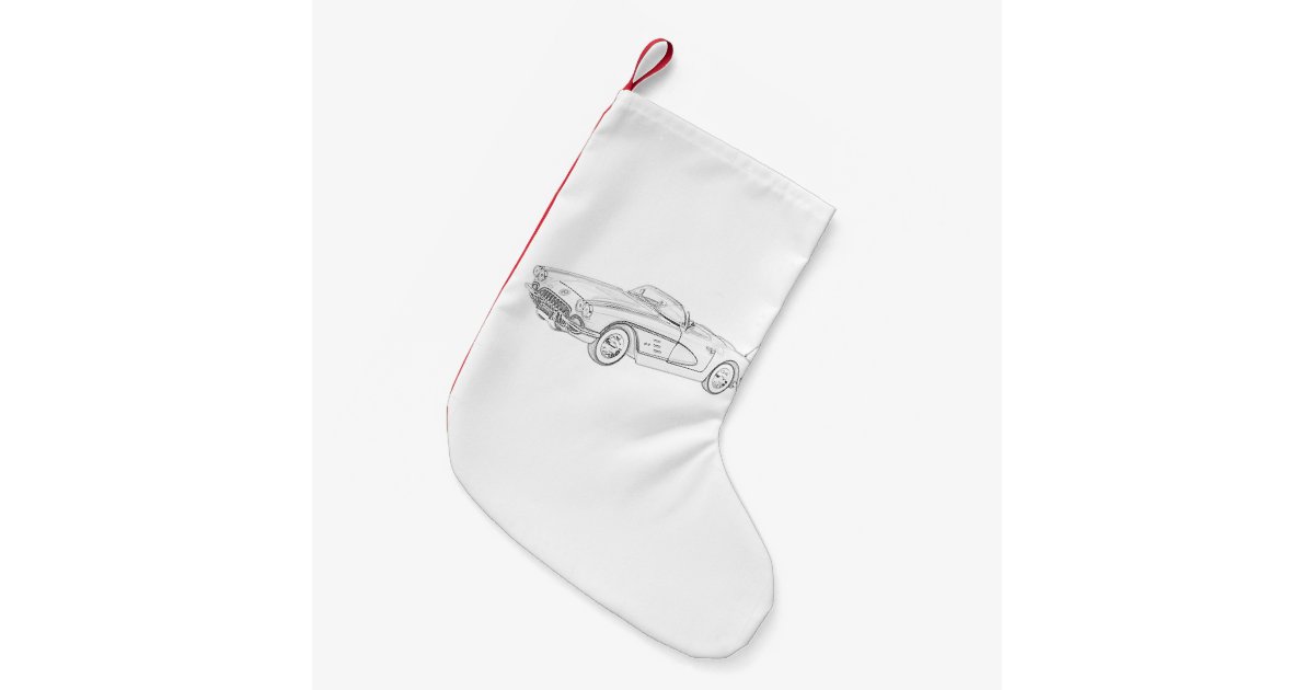 Black and White 1958 Chevy Corvette Pencil Drawing Small Christmas ...