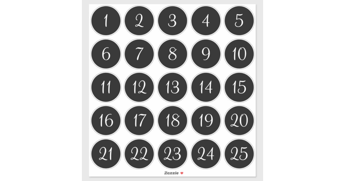 Black and White 1 - 25 Numbered Circles Sticker | Zazzle