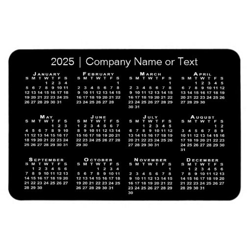 Black and White 2025 Calendar with Custom Text Magnet | Zazzle