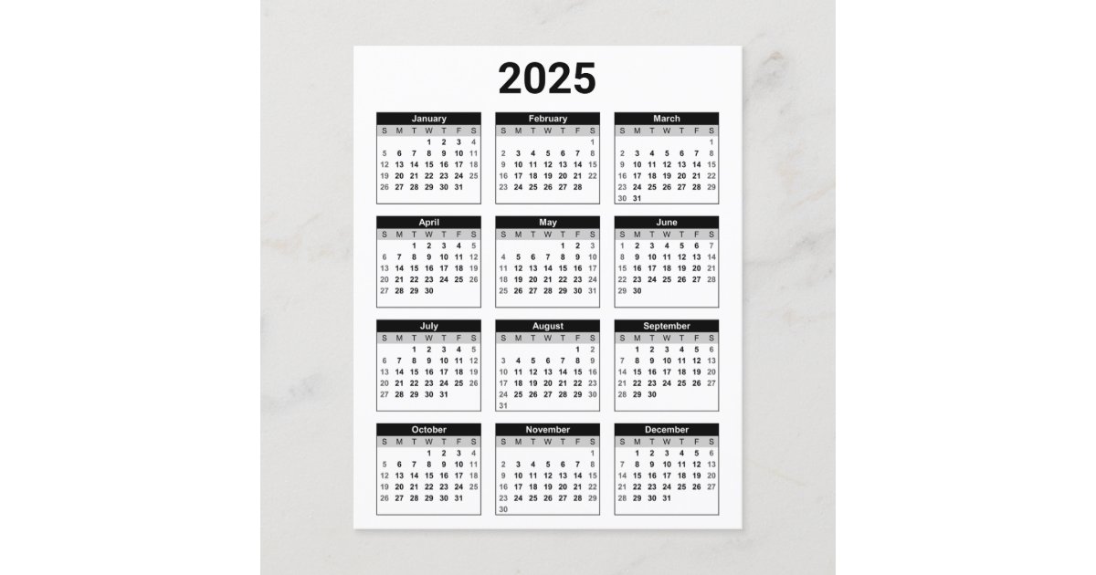 Black and White 2025 Year At A Glance Calendar Flyer | Zazzle
