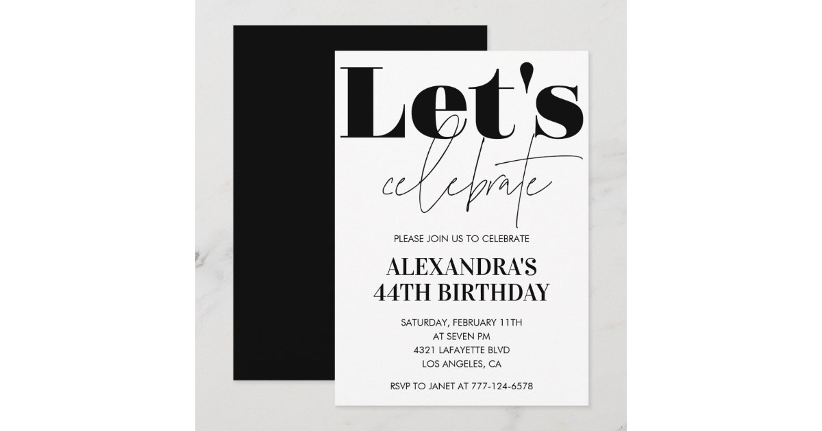 Black and White 44th birthday invitation Modern | Zazzle