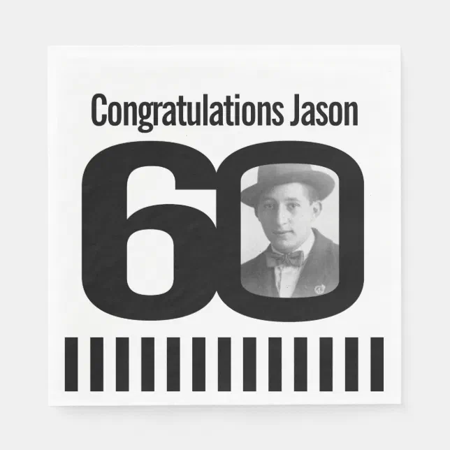 Black and white 60th birthday photo napkins | Zazzle