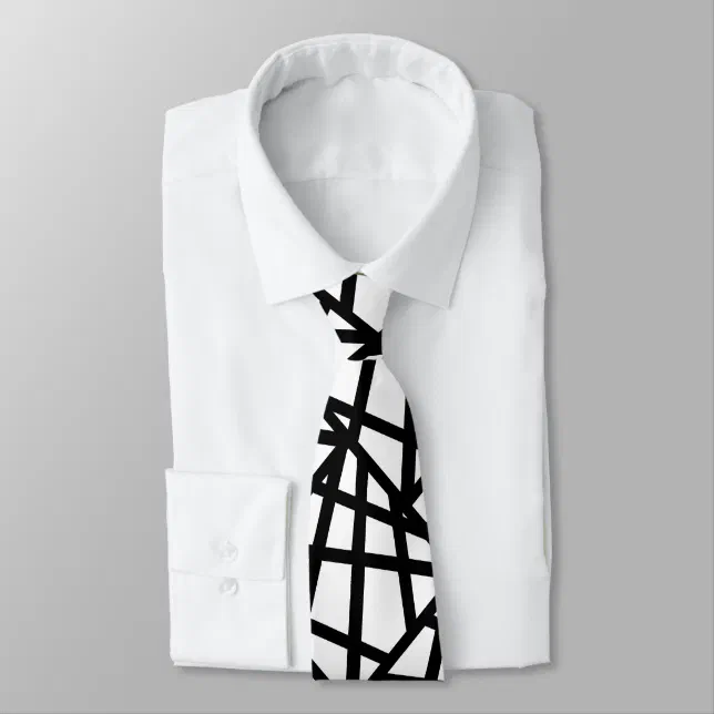 Black and White Abstract Geometric Neck Tie | Zazzle