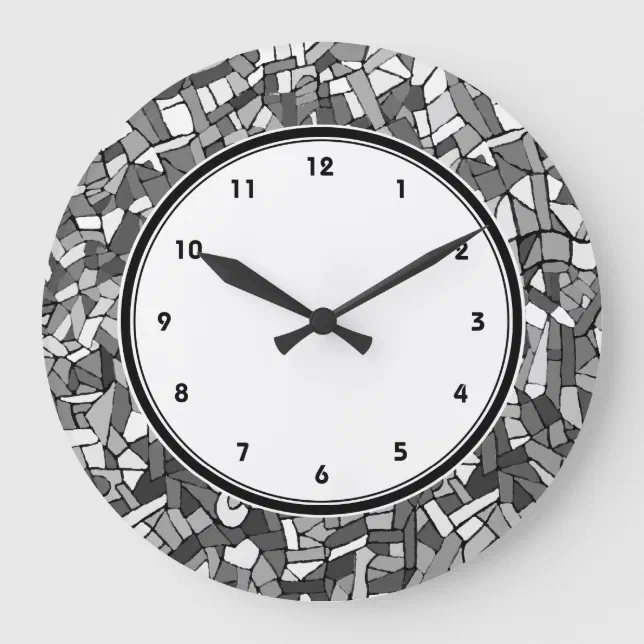Black and white abstract mosaic wall clock | Zazzle