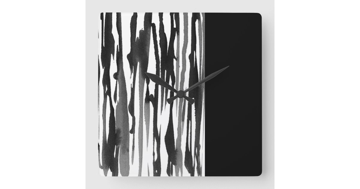 Black and White Abstract Stripes Square Wall Clock | Zazzle