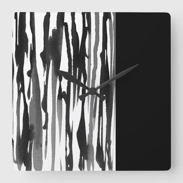 Black and White Abstract Stripes Square Wall Clock | Zazzle