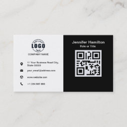 Black and White add your QR Code Standard Business Card | Zazzle