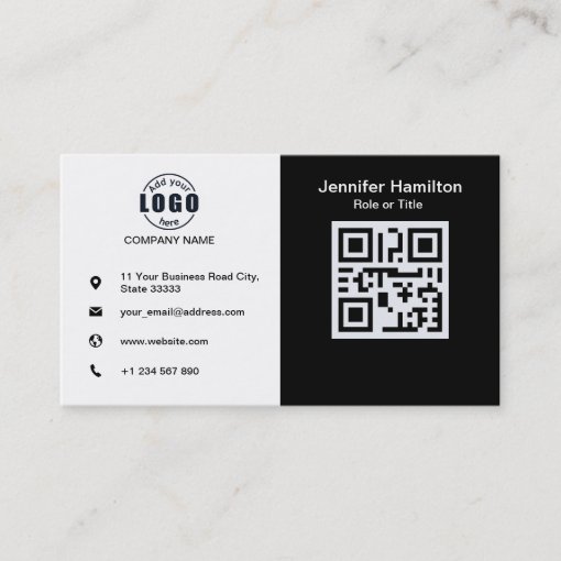 Black and White add your QR Code Standard Business Card | Zazzle