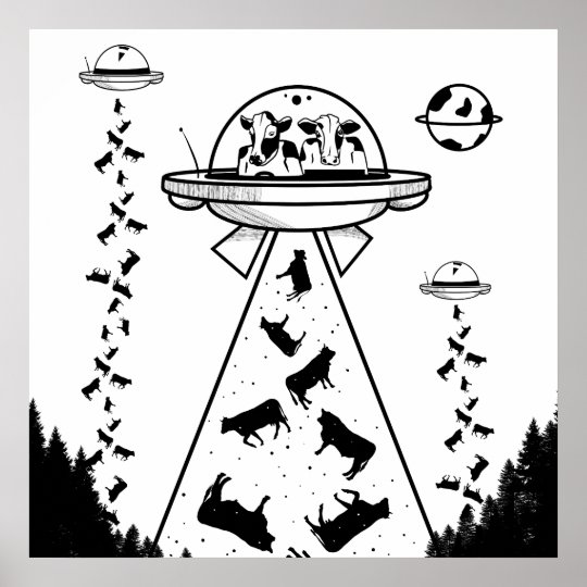 Black and white alien abduction poster | Zazzle.com