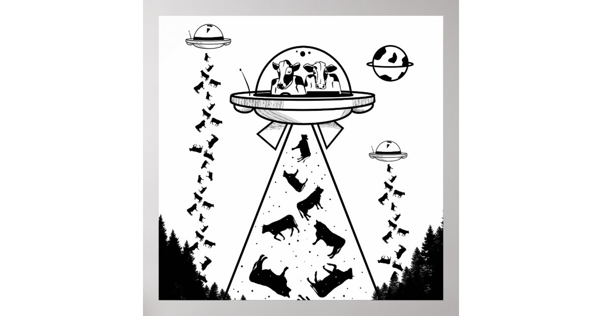 Black and white alien abduction poster | Zazzle