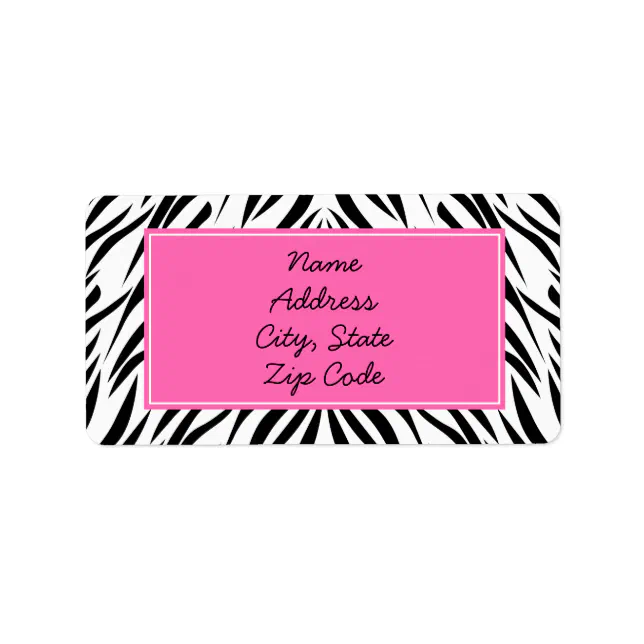 Black and White and Hot Pink Zebra Print Label | Zazzle