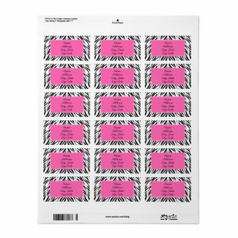 Black and White and Hot Pink Zebra Print Label | Zazzle