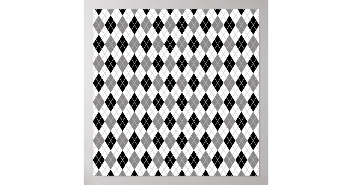 Black and White Argyle Pattern Poster | Zazzle