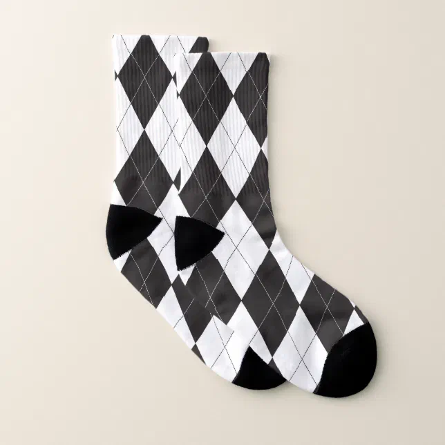 Black and White Argyle Pattern Socks | Zazzle