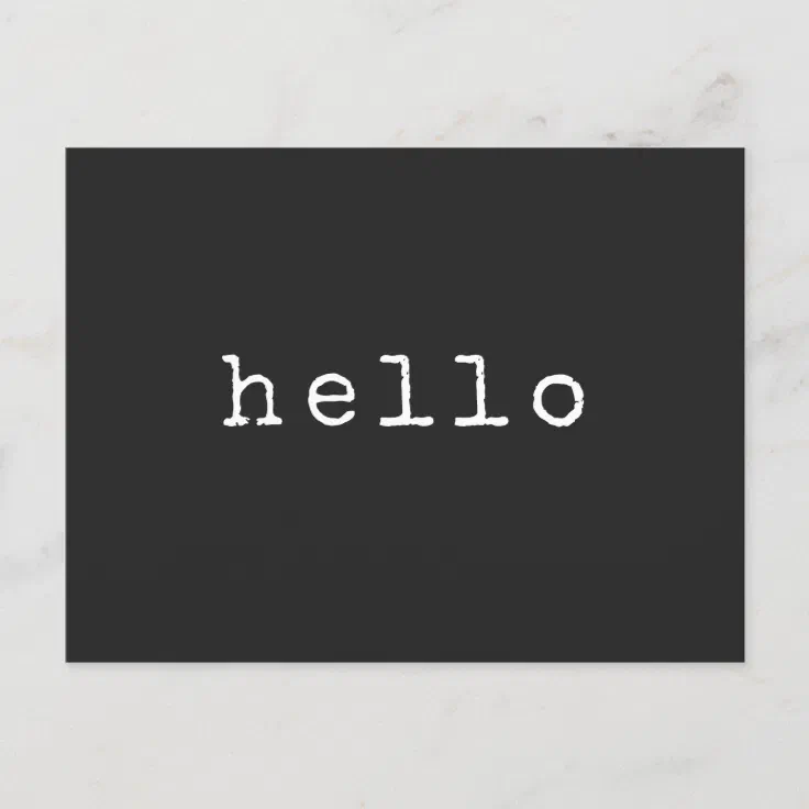 Black and White Art Typewriter Typography Hello Postcard | Zazzle