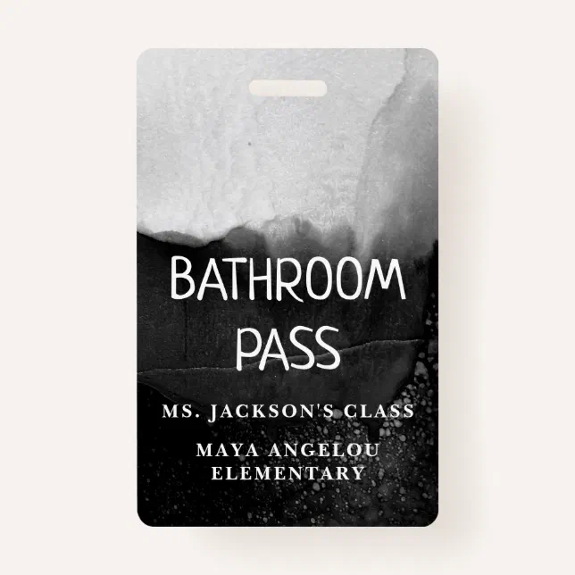 Black and White Back To School Bathroom Hall Pass Badge | Zazzle