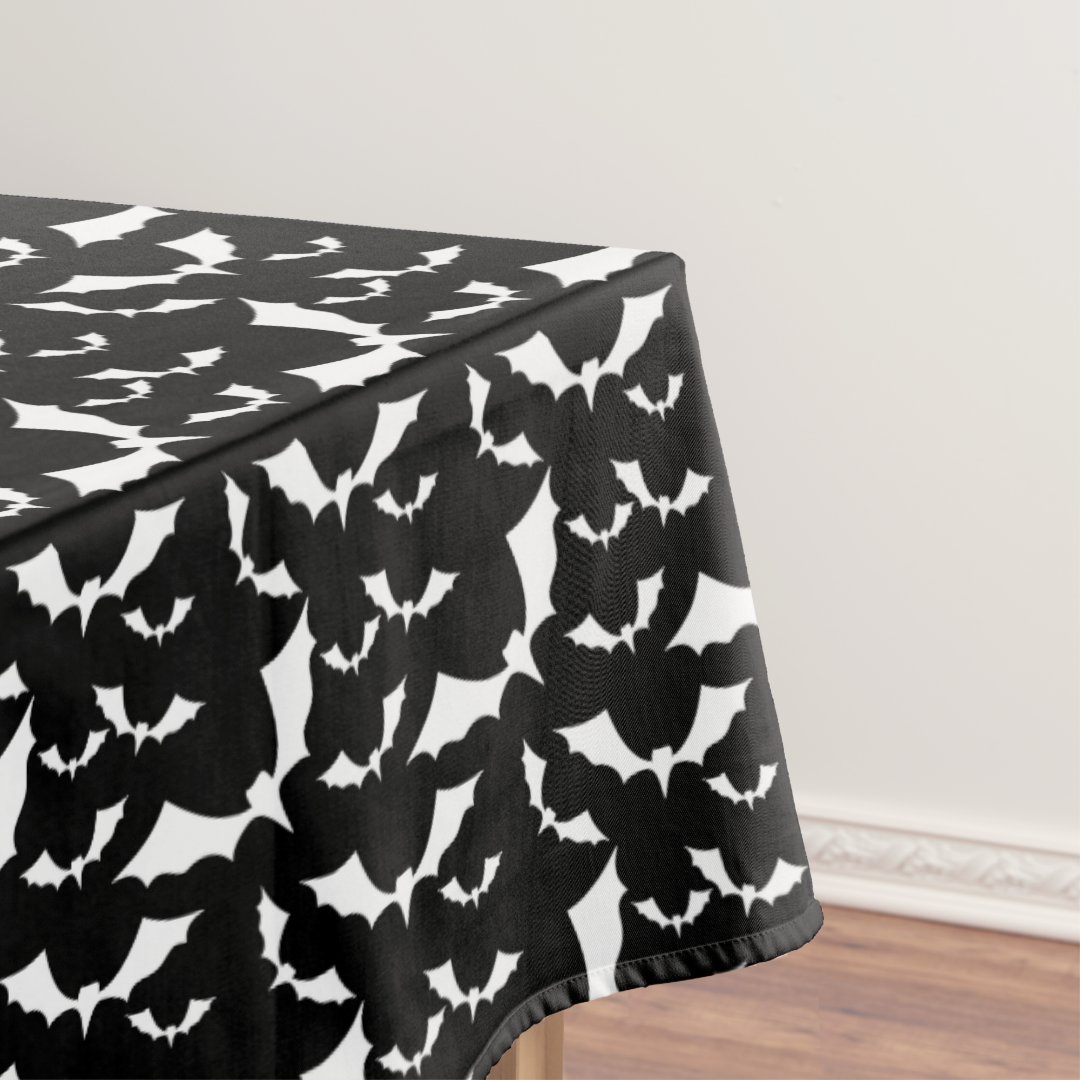 black and white bats halloween pattern tablecloth | Zazzle