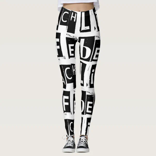 Black and White Beach Life Text Pattern Leggings | Zazzle