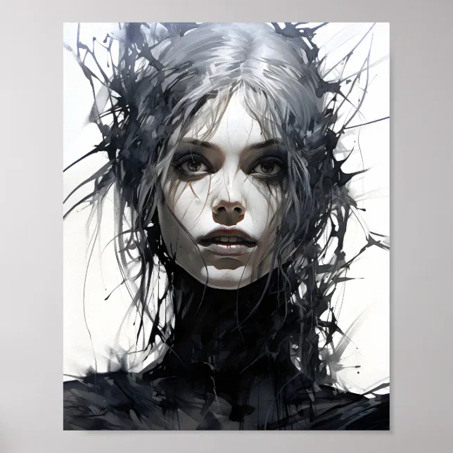 Black And White Beautiful Women Horror Fairy Poster | Zazzle