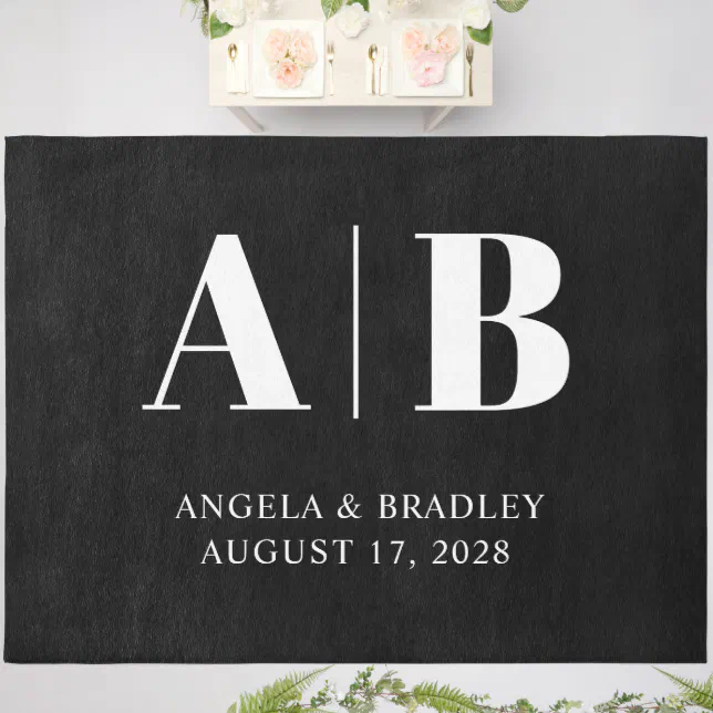 Black and White Big Letters Wedding Monogram Outdoor Rug | Zazzle