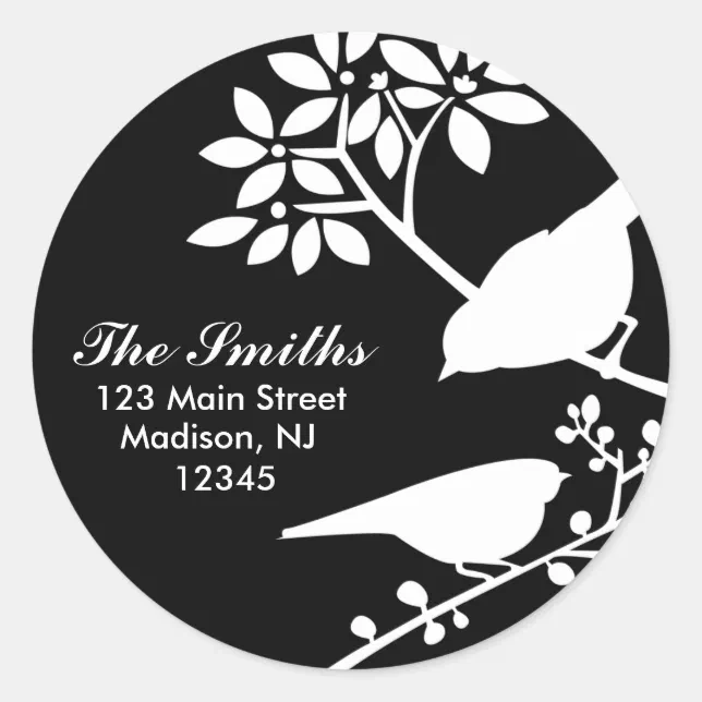 Black and White Birds Classic Round Sticker | Zazzle