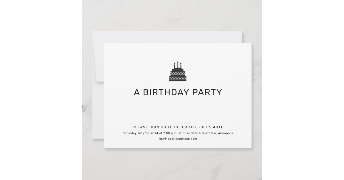 Black and White Birthday Cake Party Invitation | Zazzle
