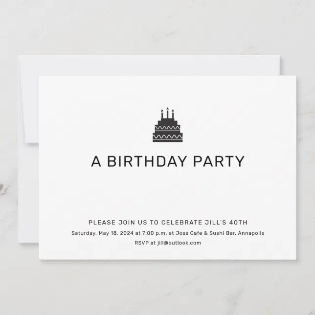 Black and White Birthday Cake Party Invitation | Zazzle