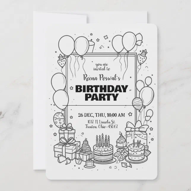 Black and White Birthday Party Invitation | Zazzle