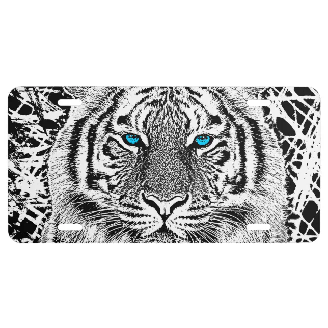 Black And White Blue Eyes Tiger Graphic License Plate | Zazzle