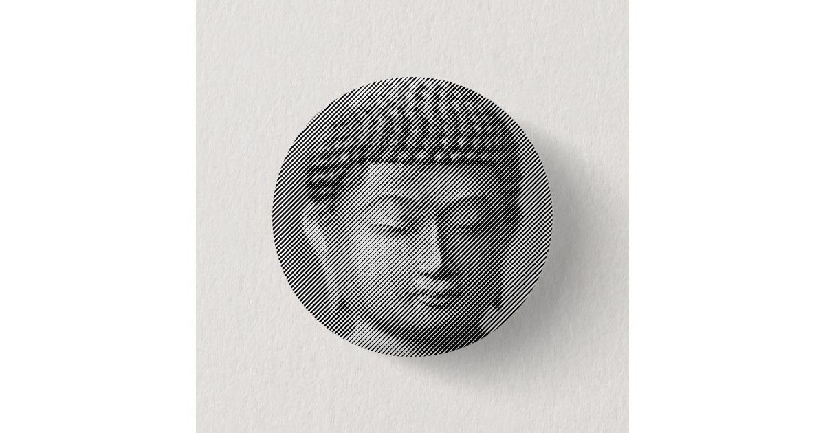 Black And White Buddha Face Statue Formed By Lines Button | Zazzle