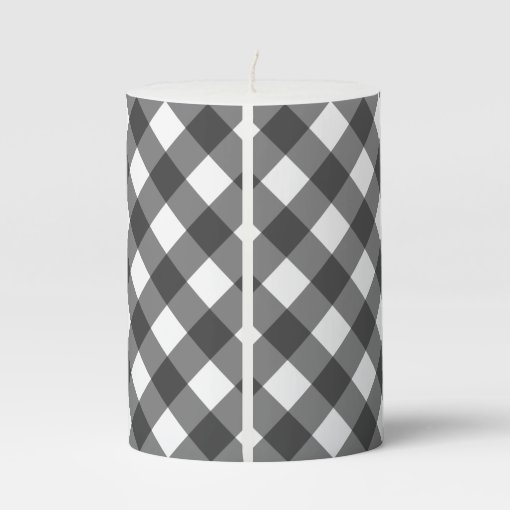 Black and White Buffalo Check Custom Monogram Pillar Candle | Zazzle