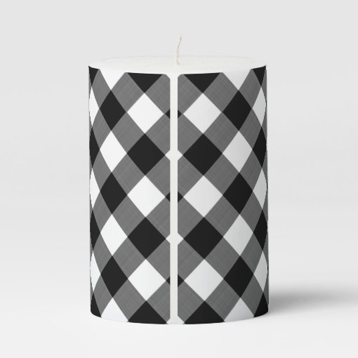 Black and White Buffalo Check Plaid Monogram Pillar Candle | Zazzle