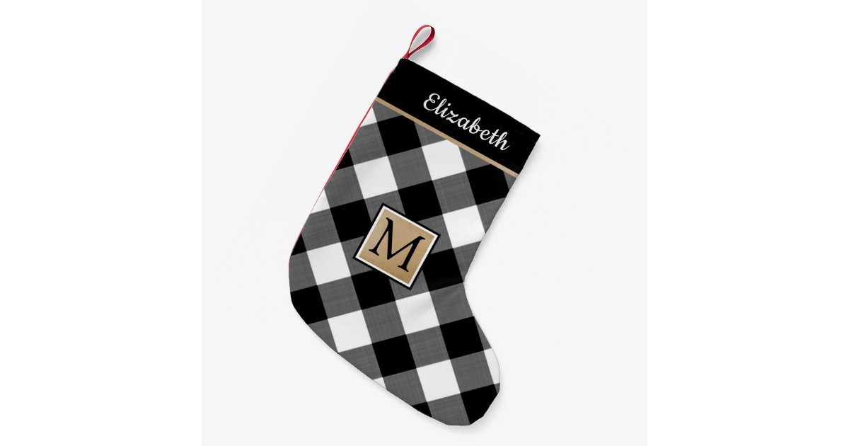 Black and White Buffalo Check Plaid Monogram Small Christmas Stocking ...