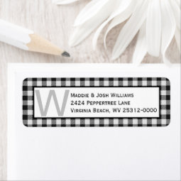 Black and White Buffalo Plaid Monogrammed Address Label | Zazzle