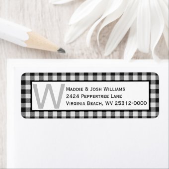 Black and White Buffalo Plaid Monogrammed Address Label | Zazzle