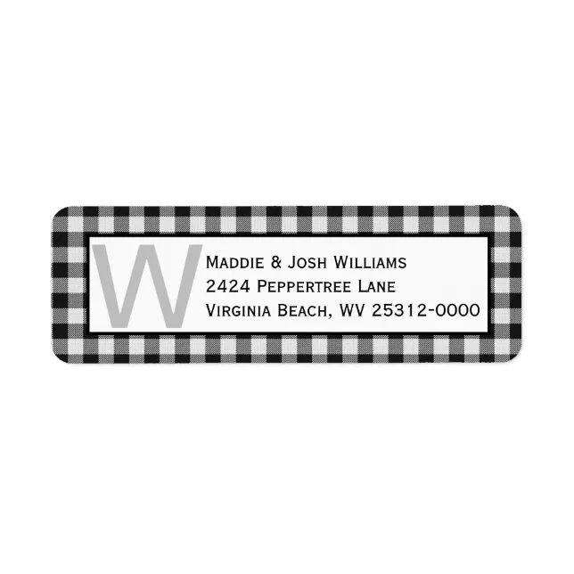 Black and White Buffalo Plaid Monogrammed Address Label | Zazzle