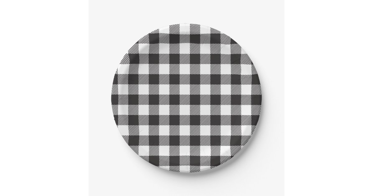 Black and White Buffalo Plaid Paper Plates | Zazzle
