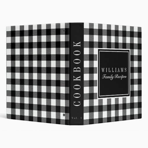 Black and White Buffalo Plaid Recipe Cookbook 3 Ring Binder | Zazzle