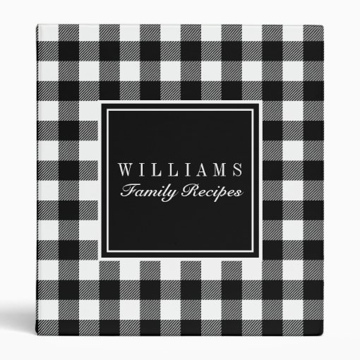 Black and White Buffalo Plaid Recipe Cookbook 3 Ring Binder | Zazzle