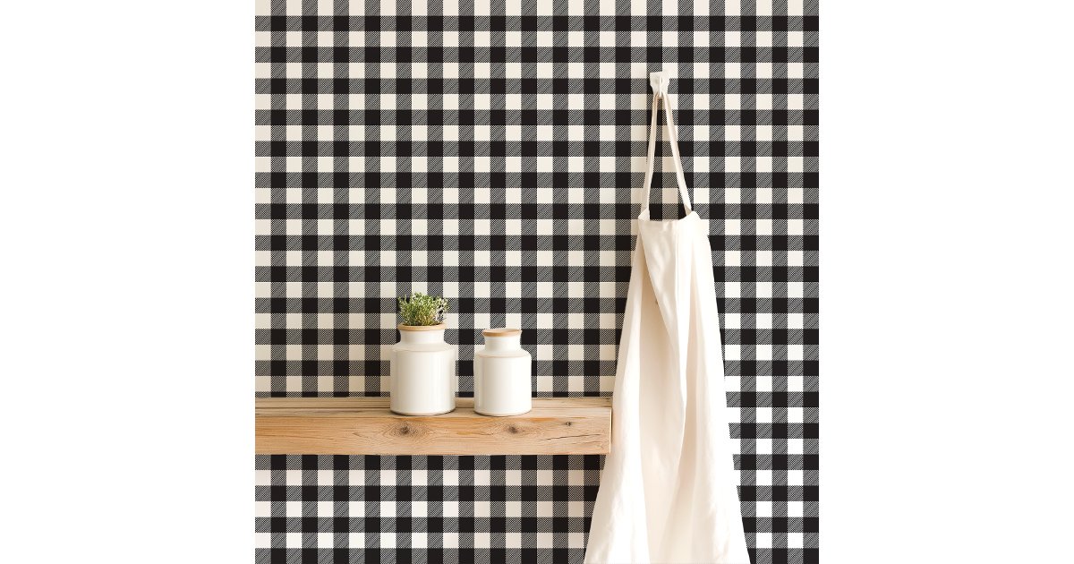 Black and White Buffalo Plaid Wallpaper | Zazzle