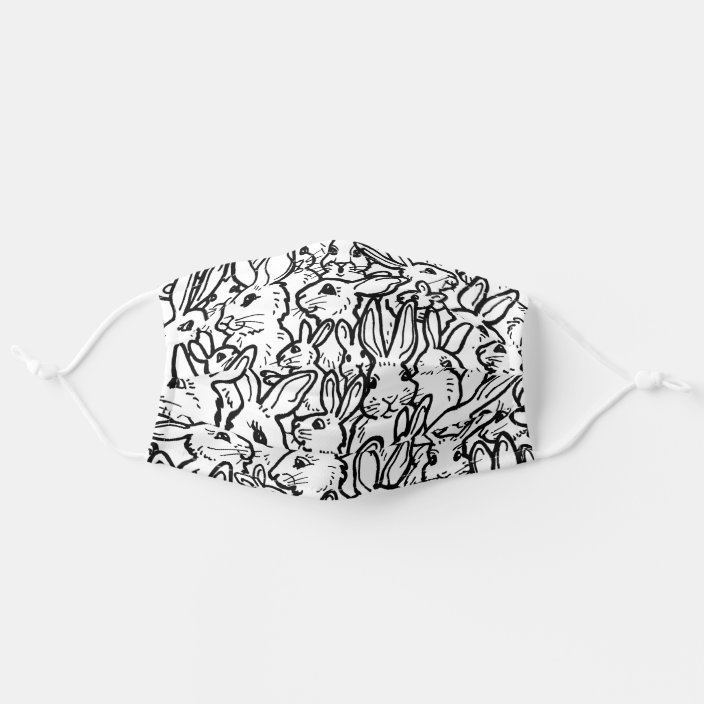 Black and White Bunny Rabbit Animal Pattern Adult Cloth Face Mask ...