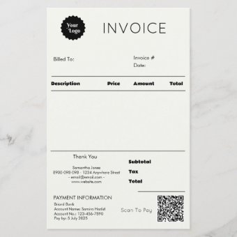 Black And White Business Invoice Sales Receipt | Zazzle